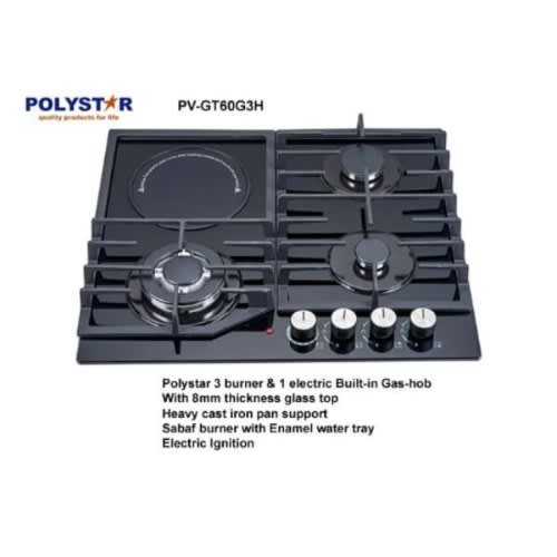 Polystar 3 Burner + 1 Hotplate In-built Gas Hob - Pv-gt60g3h | 6326944 ...