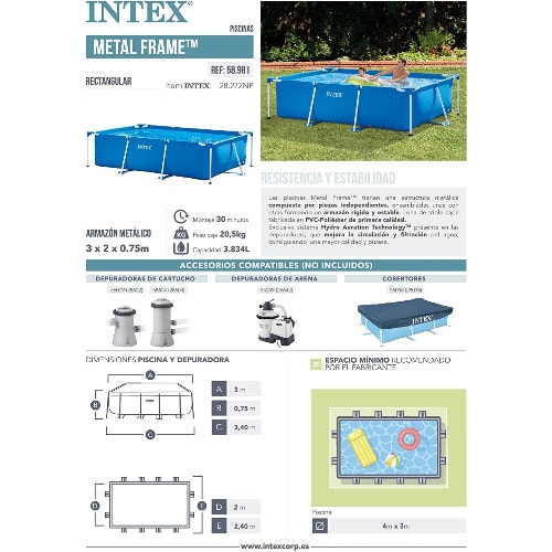Intex Rectangular Frame Pool -3m X 2m X 0.75m | Konga Online Shopping