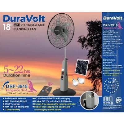 DuraVolt 18inches Rechargeable Standing Fan With Solar Panel | 6805638 ...