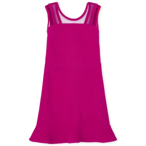 The Childrens Place Girls Mesh Ruffle Stretch Jacquard Dress ...