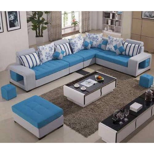 Ryimies L Shaped Living Room Sectional Sofa With Centre Table- White ...