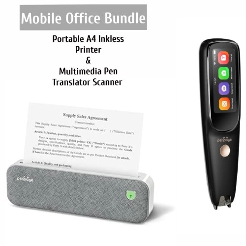 Mobile Office Bundle - Inkless Mini Portal Printer & Multimedia Smart ...