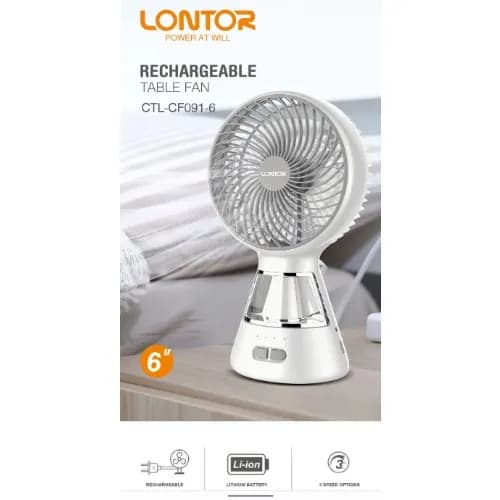 Lontor Rechargeable Table Fan With Led Light | Konga Online Shopping