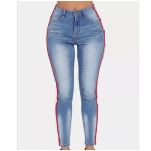 Fashion Woman Striped Splicing Slim Fit High Waist Jeans | 6862764 ...