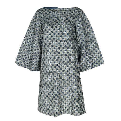 Full Stoned Ankara Dress With Flared Sleeves - Blue & Grey - Lg-4473 ...