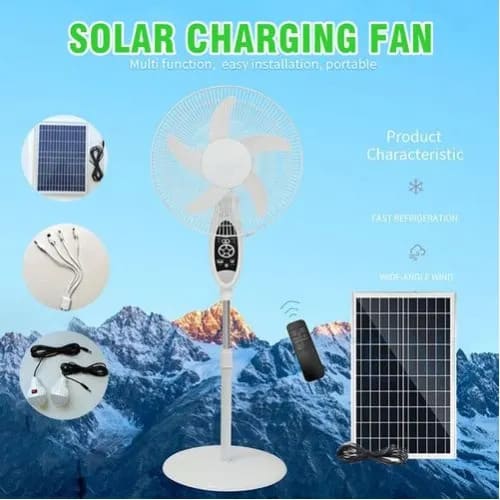 Solar Rechargeable Fan With Solar Panel And Bulbs - 16'' | 6422377 ...