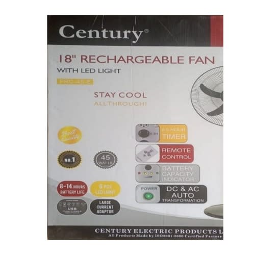 Century Rechargeable Standing Fan with panel - 18inches | 6474556 ...