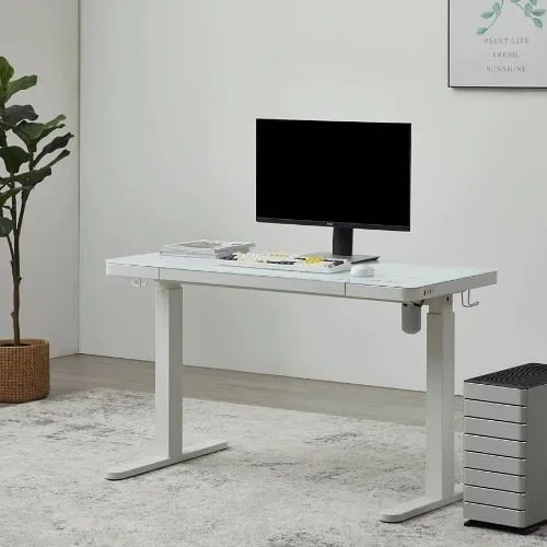 Glass Top Adjustable Height Office Computer Table With Drawer | Konga ...