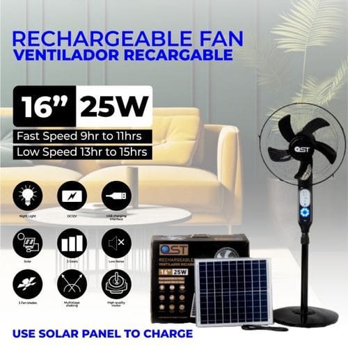 Ost 16" Rechargeable Solar Standing Fan With 20w Solar Panel | 6713417 ...
