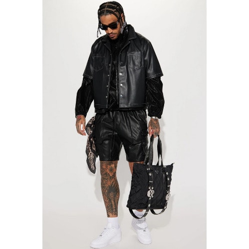 JAOP Faux Leather Short Sleeve Shirt And Short- Black | Konga Online ...