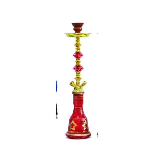 Shisha Time Four Hose Shisha/hookah Pot With Gold Colour Stem- Red ...