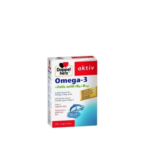 Doppel Herz Aktiv Omega 3 + Folic Acid + B9 + B12- 60 Capsules ...