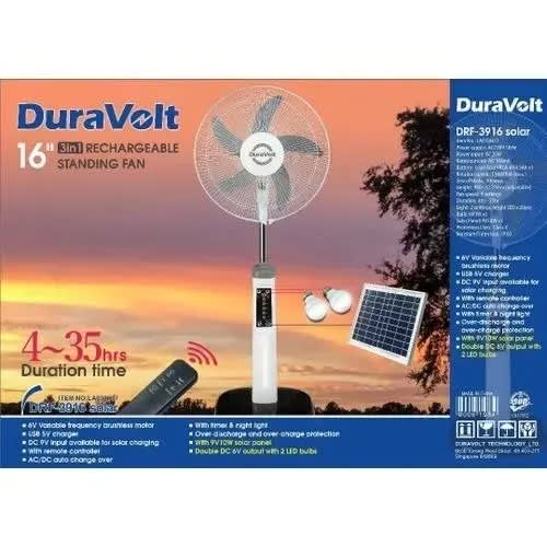 DuraVolt 3 In 1 Rechargeable Fan + Solar Panel & 2 Bulbs - 16 ...