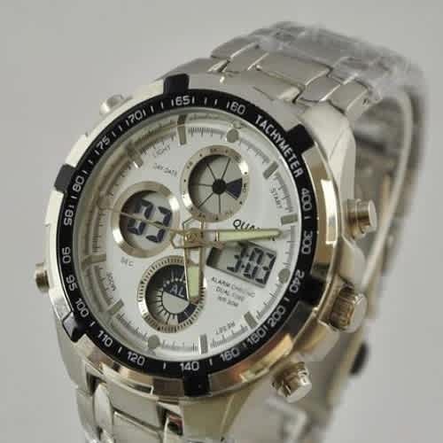 Quamer White Dial Stainless Steel Analogue Digital Watch - Silver ...