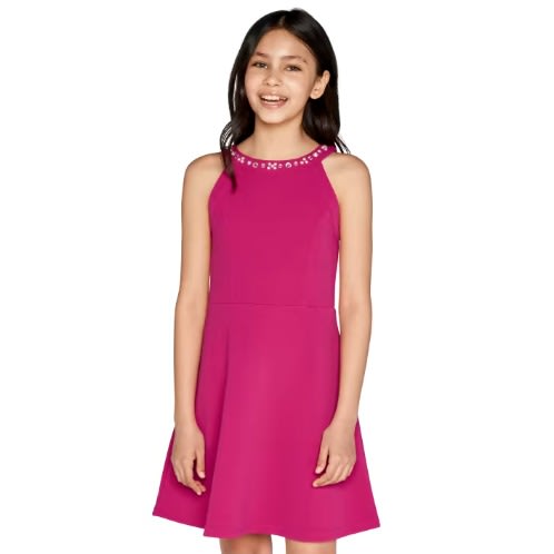 The Childrens Place Girls Jewelled Stretch Jacquard Dress - Palm Pink ...