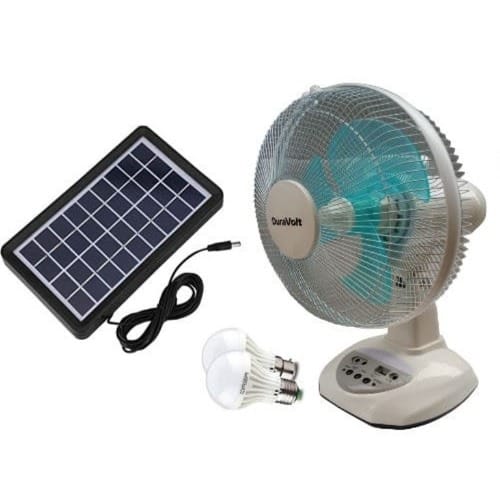 QASA Duravolt Rechargeable Table Fan With Solar Panel + 2 Bulbs ...