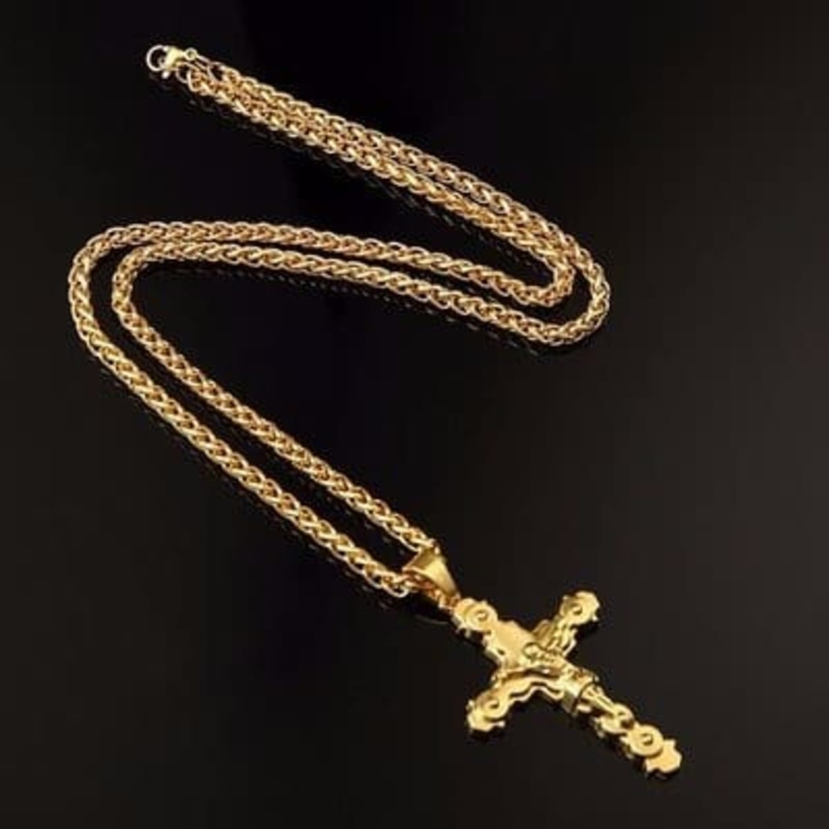 14k Yellow Gold Big Jesus Cross Pendant With Long Chain, 52% OFF