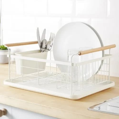 Swan Kitchen Dish Rack - Wooden Handle - Removable Plastic Cutlery Tray ...