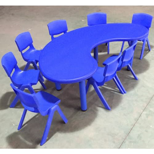 Kindergarten Half-moon Classroom Study Table With 8 Sets Of Chairs ...