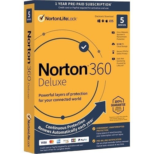 Norton 360 Deluxe - 50GB Cloud-backup - 5 Devices - 1 Year License Key ...