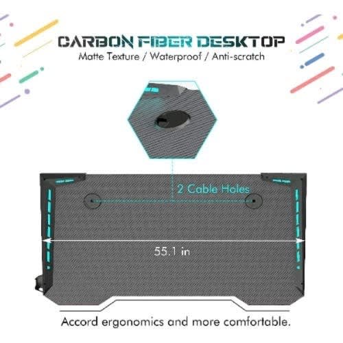 Gaming Table With Led Rgb Lights - Pc Computer Workstation - 55 ...