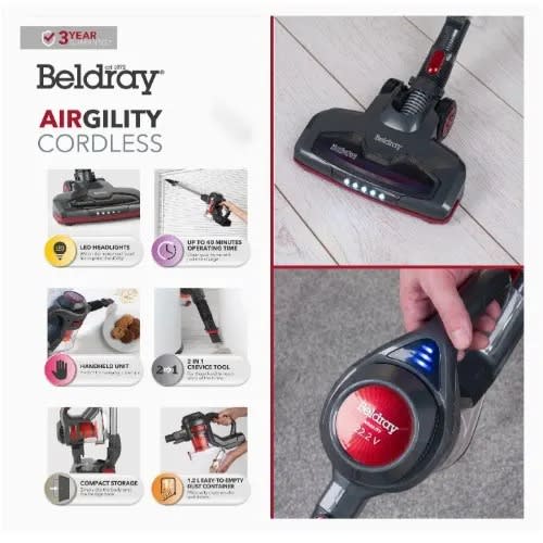 Beldray Airgility Cordless Vacuum Cleaner With 22.2v Li-ion Battery ...