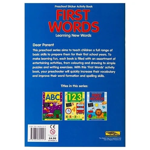 Alligator Books Preschool Learning Sticker Book - First Words Learning ...