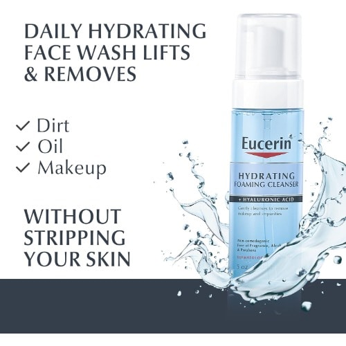 Eucerin Hydrating Foaming Daily Facial Cleanser With Hyaluronic Acid ...