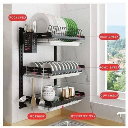 Wall Mounted Stainless Steel Plate Rack -3 Layers | Konga Online Shopping