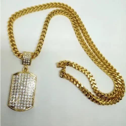 Iced Out Pendant Chain Necklace - Gold | Konga Online Shopping