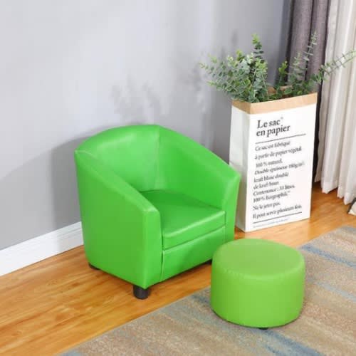 Bucket Chair - Single Seaters Sofa + Side Stool - Green Armchair ...