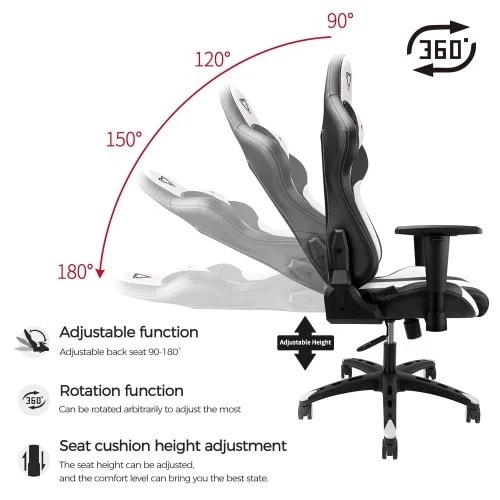 Furgle Racing Gaming Ergonomic Chair With Footrest - Black & White ...