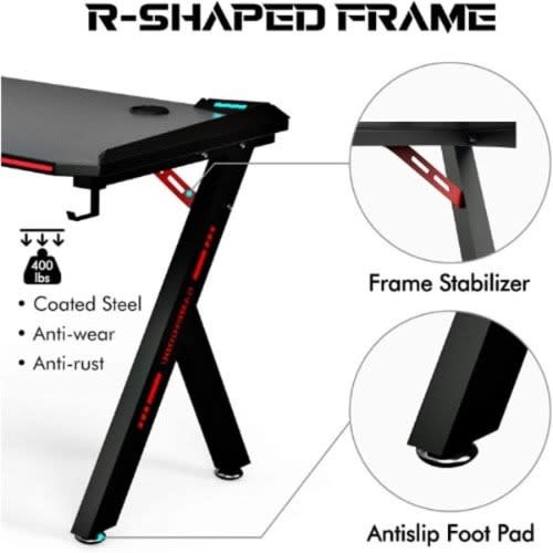 Gaming Table With Led Rgb Lights - Pc Computer Workstation - 55 ...