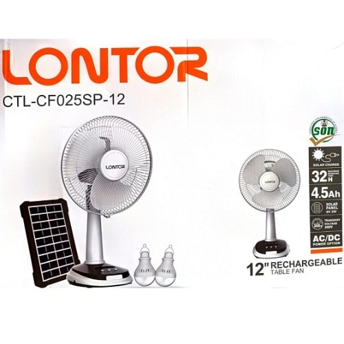 Lontor 12" Rechargeable Table Fan With Solar Panel | Konga Online Shopping