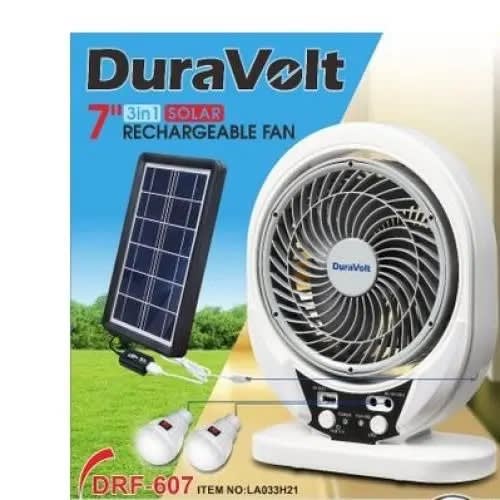 DuraVolt 3 IN 1 Solar Rechargeable Table Fan With Panel - 7 Inches ...