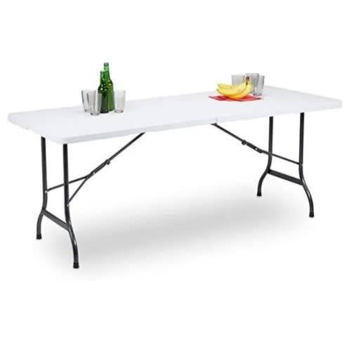 Rectangular Plastic Top Table With Folding Metal Legs - 8 Seater - 5ft ...