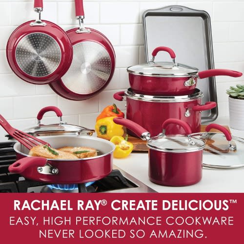 Rachael Ray Classic Brights 10 Piece Porcelain Enamel Nonstick Cookware