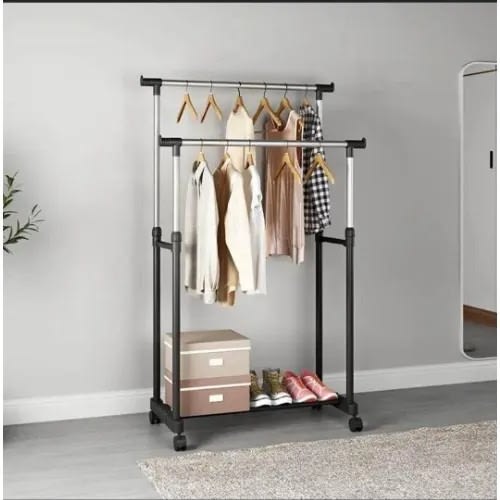Double Pole Cloth Hanger For Storage And Organisation With Wheels ...